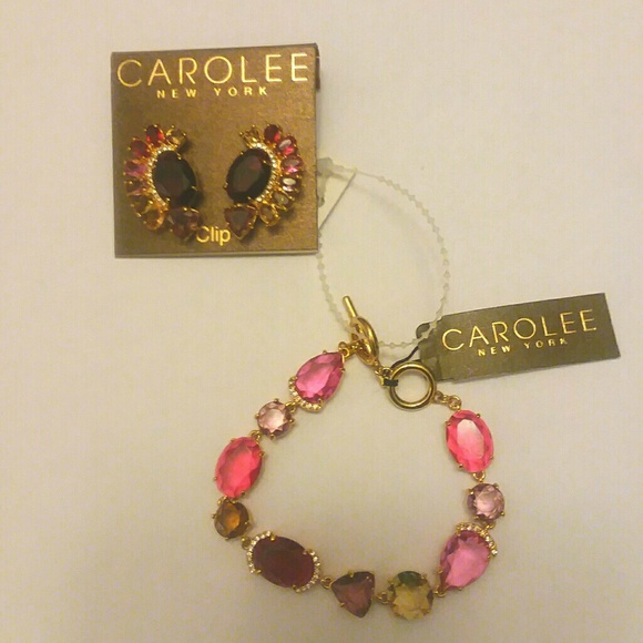 Carolee | Jewelry | Carolee Colorful Gold Earrings And Bracelet | Poshmark